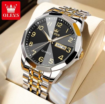 Olevs 9970G Silver Golden Two Tone Stainless Steel Analog Wrist Watch ...