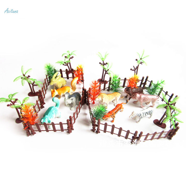【Toy life hall】36Pcs/Set Kids Zoo Animal Action Figures Toys with Fence ...