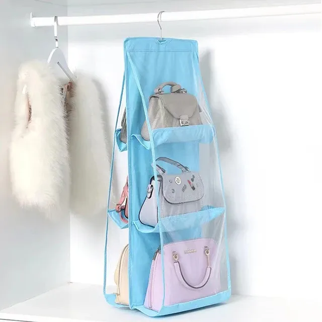 6 Pocket Foldable Hanging Bag 3 Layers Folding Shelf Bag Purse Handbag ...