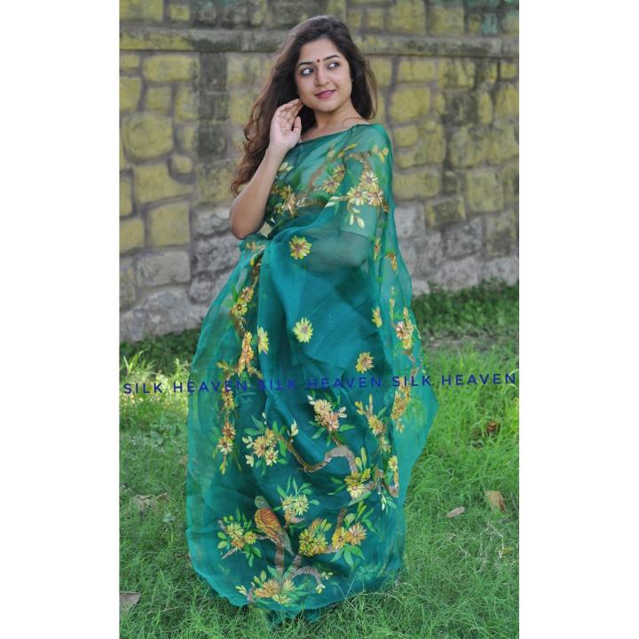 Exclusive Designer Hand Print Resom silk Saree / Resom suti Saree Super ...
