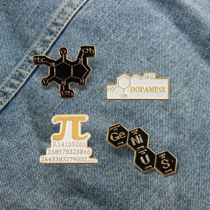 Black and white chemical element geometric pattern Enamel Brooches π ...