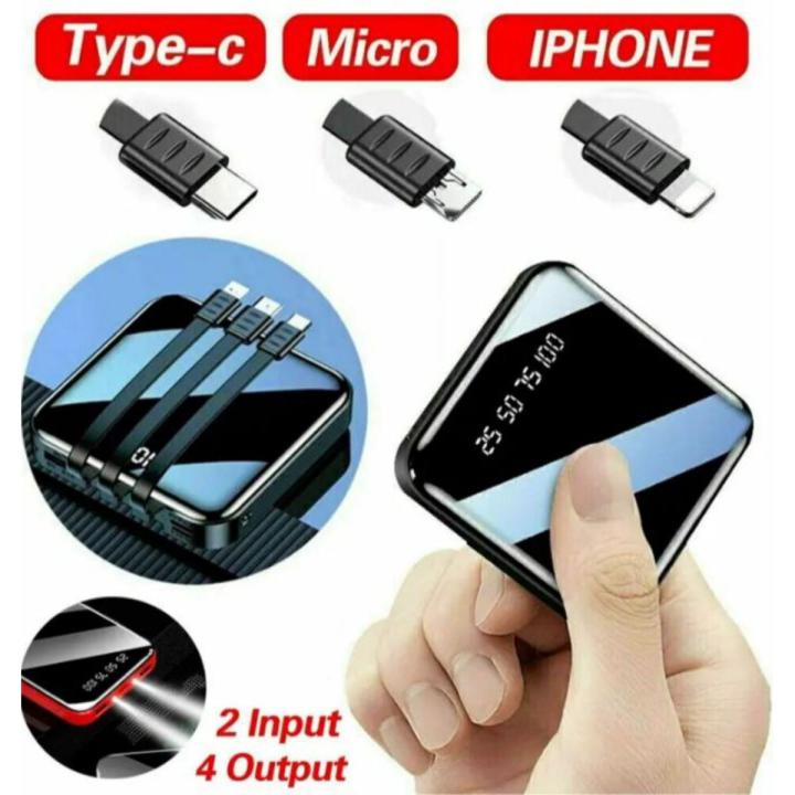 Powerbank mobile charging station 4 Types Charging Cable 2x USB LED ...