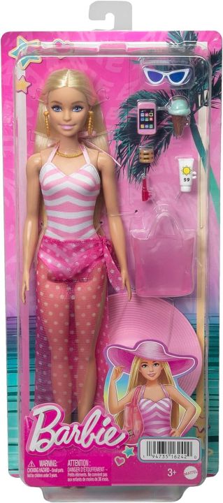 Barbie HPL73 Blonde Doll With Swimsuit And Beach-themed Accessories ...