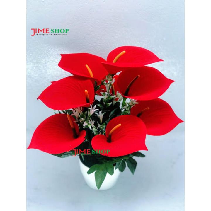 Artificial Red Anthurium Flower & plant in Plastic pot for Office or ...