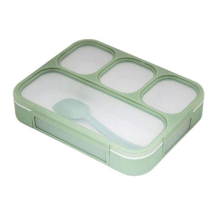 Leak-Proof Sealing 4 Compartments Grid Lunch Box with Spoon - Green Min ...