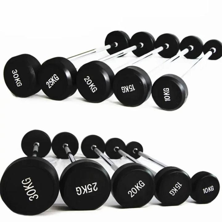 commercial straight and curved bar rubber-coated small fixed barbell ...