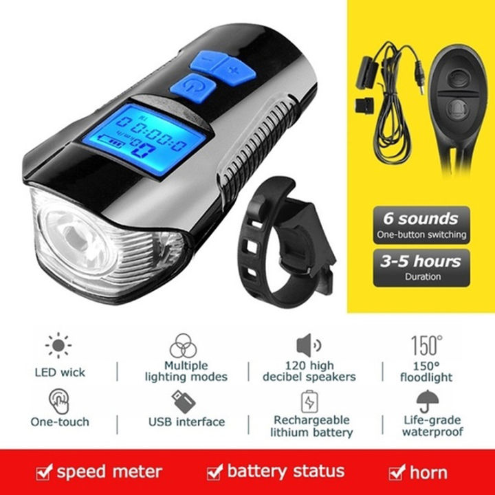 USB Bicycle Light Lamp Flashlight Bike Speedometer Led Front Cycling ...