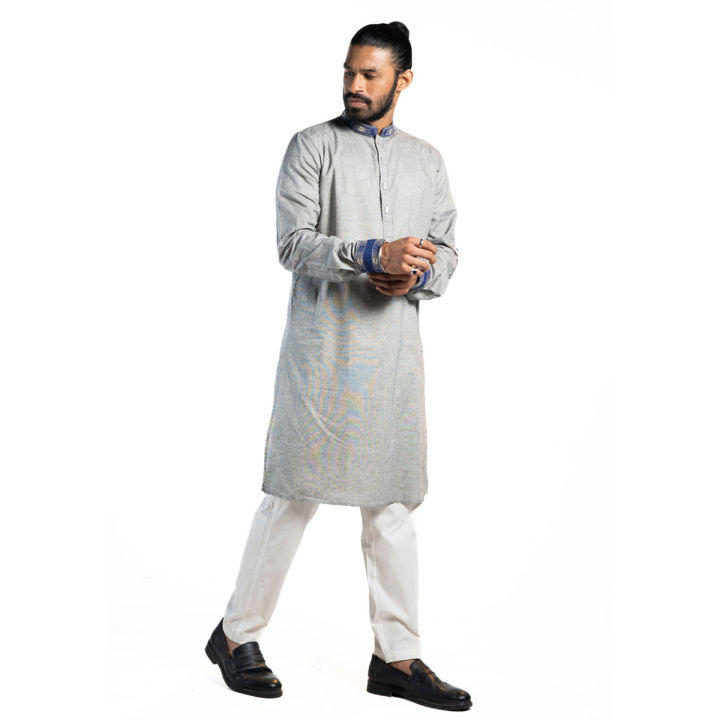 Kay Kraft Ash Cotton Embroidered Panjabi Men'S Panjabi For Men | Daraz ...