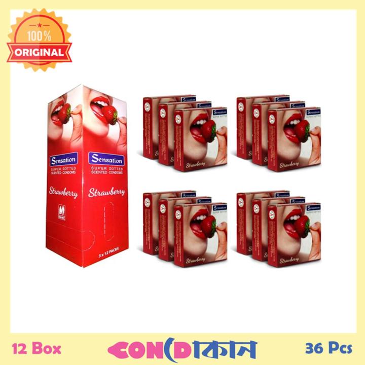 CD Sensation Super Dotted Strawberry Flavor Condom 12 Box (36 pcs) -Condom | Daraz.com.bd