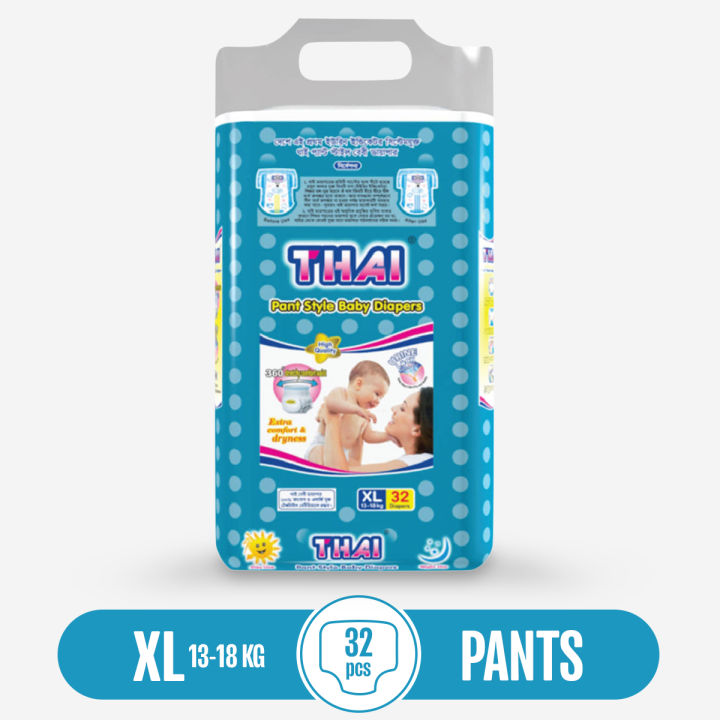 Thai Pants Style Baby Diapers XL (13-18kg) - 32 Pcs | Daraz.com.bd
