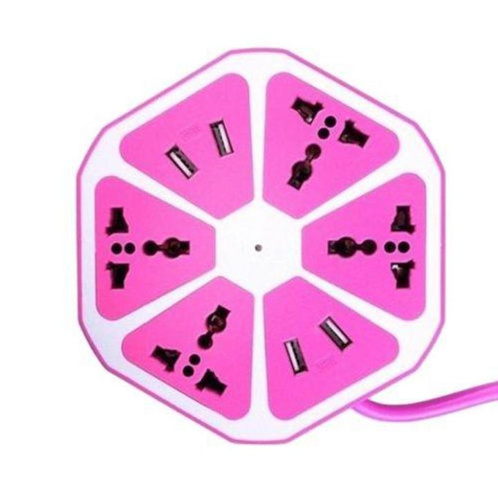 Multi Power Plug Extension - 4 Power Sockets and 4 USB Ports - Pink ...