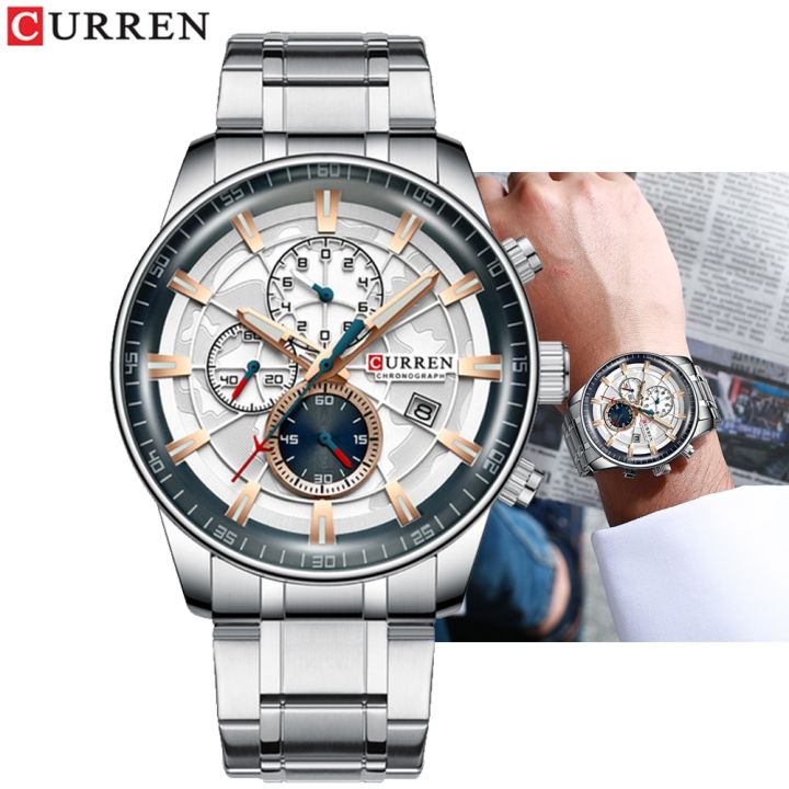 CURREN 8362 Watch Men Top Luxury Brand SILVER Sport Waterproof Quartz ...