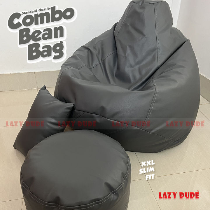 XXL Slim Fit Bean Bag, Leg rest & Cushion - Combo Set - Ash Color ...
