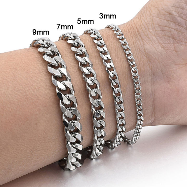 New Trendy Cuban Chain Men Bracelet Classic Stainless Steel 3/5/7/9mm ...