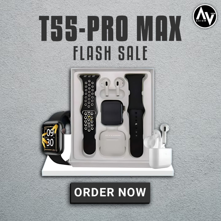T55 Pro Max Smartwatch With Dual Strap And Airpot Combo Men Women ...
