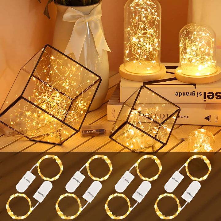 flat golden 2M 20 LED Button Battery Operated LED Copper Wire String ...