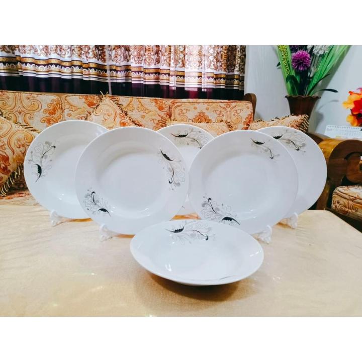 Ceramic Deep Rice Dinner Plate Set 9"Inch 6Pcs Set Bahari Black Flower ...