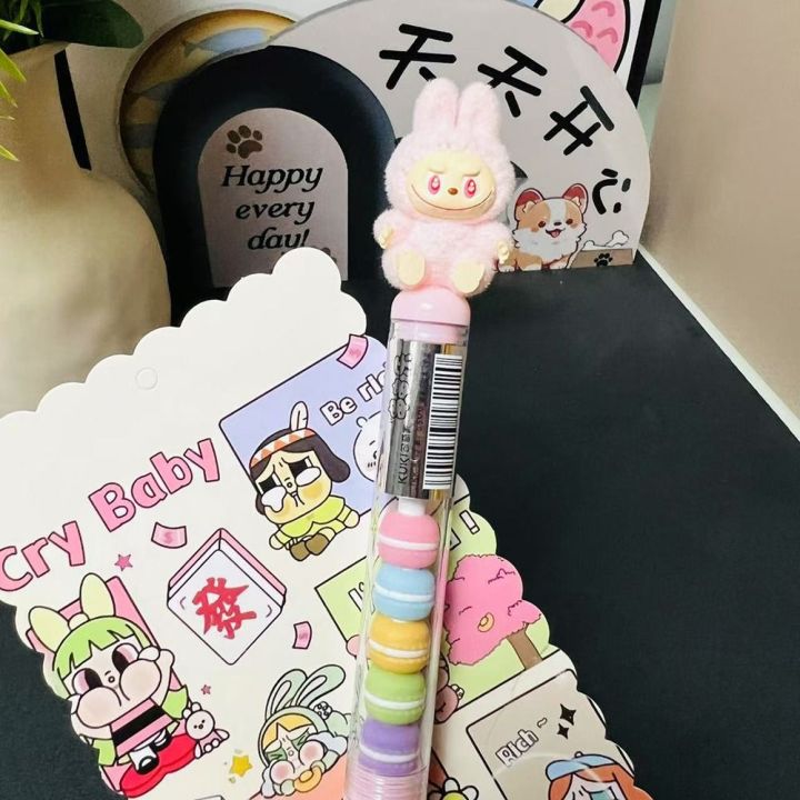 Aesthetic Candy Color Flocking Labubu Gel Pen Creative Black Ink Lazy ...