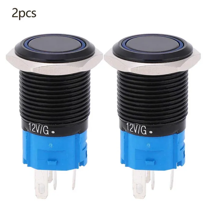 2PCS 12VDC 16mm Push Button Switch 5 Pin Self-locking IP65 Waterproof ...