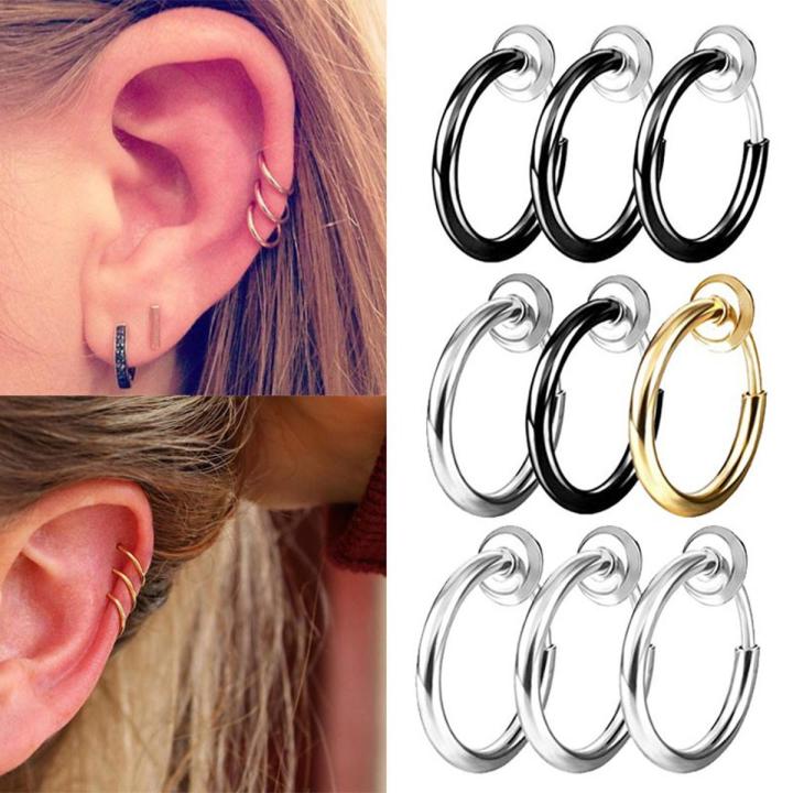 Retractable Simple Round Circle Earrings No Piercing Classic Hoop for ...