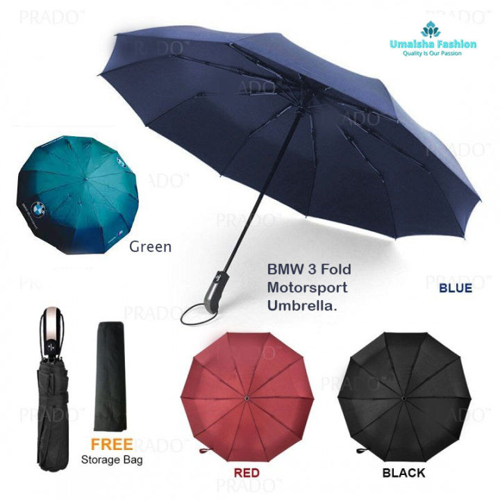 BMW Motorsport Auto Open Three Folding 10 Ribs UV Block Layer Windproof Dual Sunny and Rainy ...