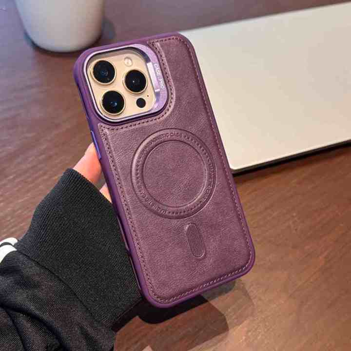 HODON Matte Lens Holder Bracket Leather For Magsafe Phone Case For ...