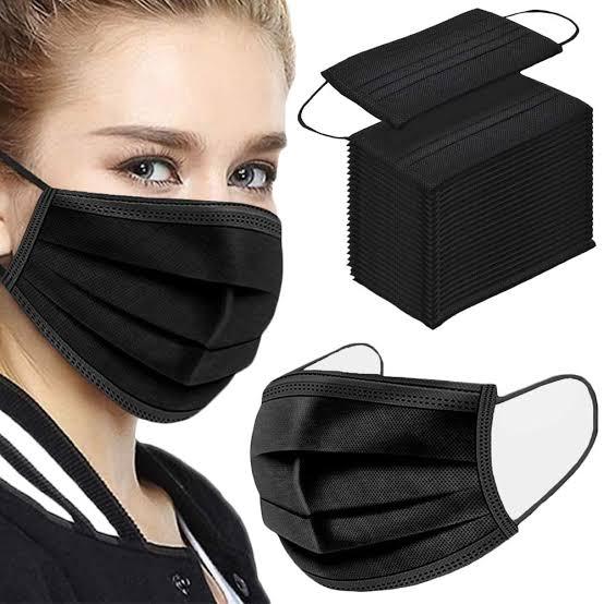 Getwell 3 Ply Black Disposable Face Mask Filter Protection Face Masks ...