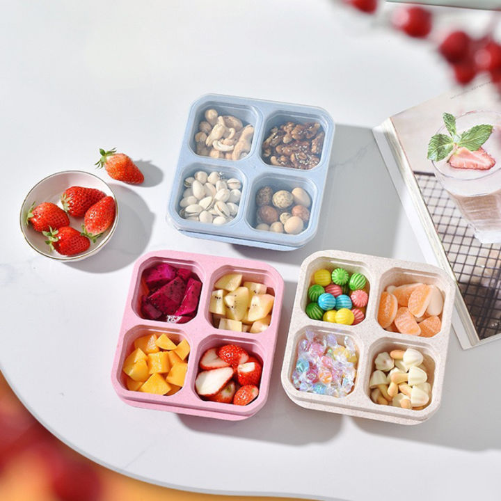 Square Divider Bento Box Reusable 4-compartment Food Container With Lid ...