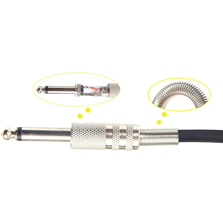 6.35mm TS Mono Metal Male Plug Audio Cable Connectors w/ Spring Tail ...