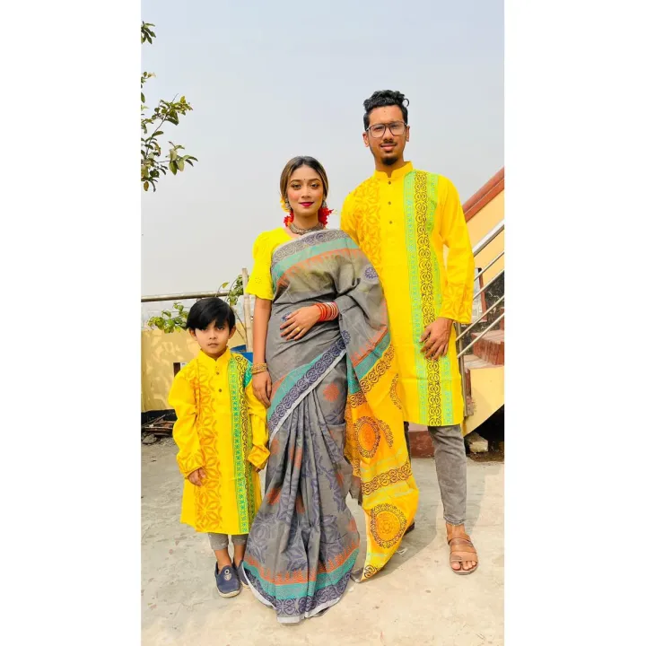 Premium Quality - Baby Set with Dhupiyan Silk Sharee and Cotton panjabi ...