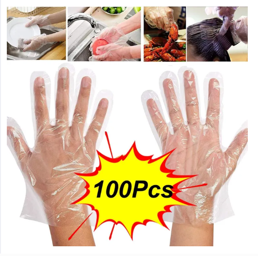 50 Pair (100pes) Washable Hand Gloves/ One Time Hand Poly Gloves For ...