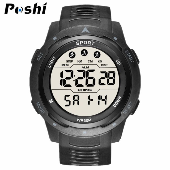 POSHI Fashion Sport LED Electronic Mens Watches Alarm Stopwatch ...
