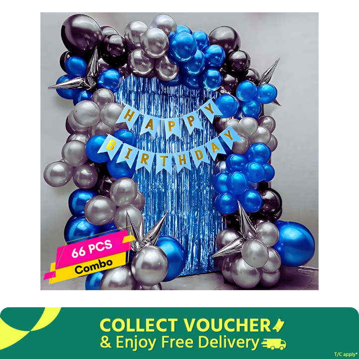 Premium Blue Birthday Decor Set: Banners, Curtains, Metallic Balloons ...