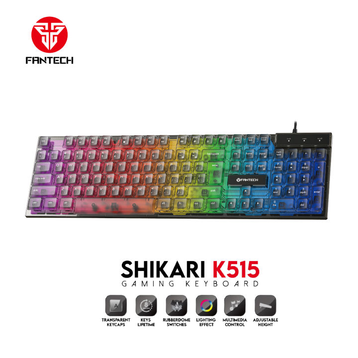 FANTECH SHIKARI K515 RGB Membrane Gaming Keyboard With Advance Anti-Ghosting Transparent Cover ...