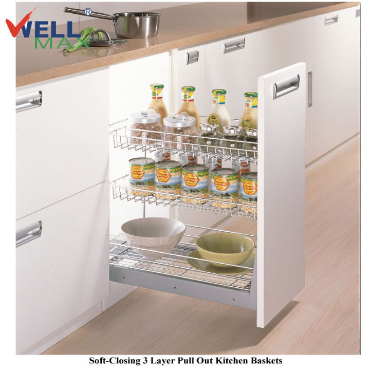 WellMax DSPTJ004E5-300 Stainless Steel Soft-Closing 3 Layer Pull Out ...
