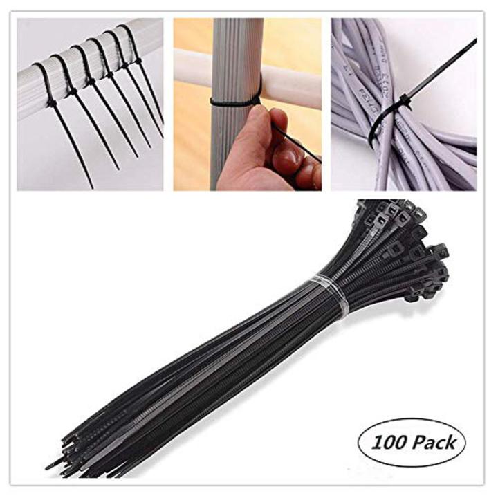 12 Inch (Pack of 100) Black Nylon Zip Wire Wrap Heavy Duty Self Locking ...