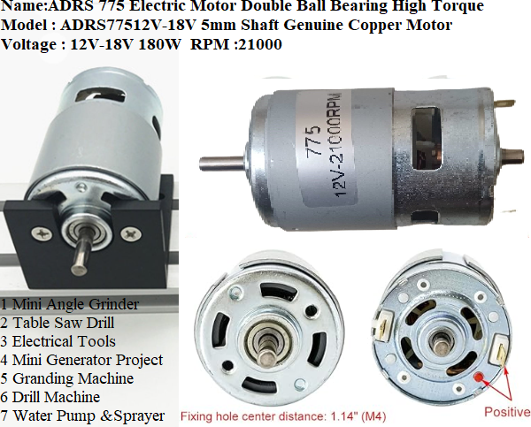 775 DC Motor 12V-18V-24V 360W 21000 RPM 5mm Shaft Double Ball Bearing ...