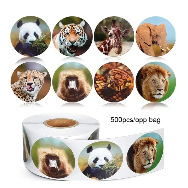 500 Pcs/Roll Zoo Animals Cartoon Stickers For Kids Classic Toys Sticker ...