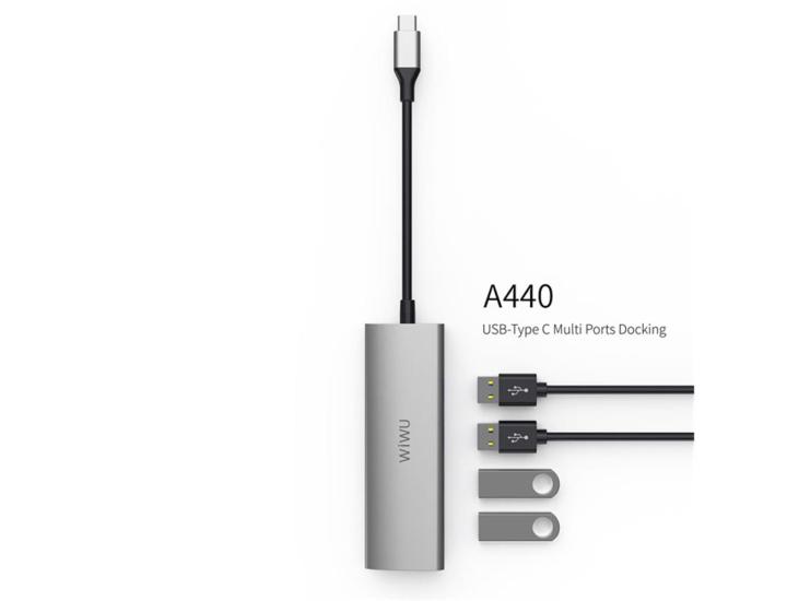 WIWU A440 Alpha 4-in-1 Type C to 4-Port USB 3.0 Data HUB Adapter - Grey ...