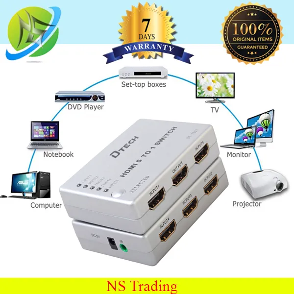 DTECH DT-7021 1080P IR remote control HDMI SWITCH 5 In 1 Out | Daraz.com.bd