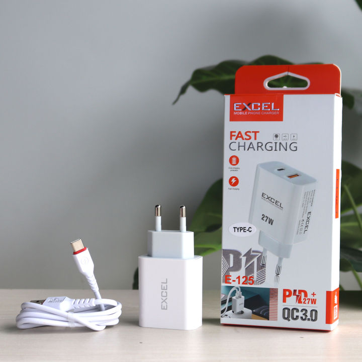 Excel Fast Charger 27W/QC+USB Type -B Model E-125 | Daraz.com.bd