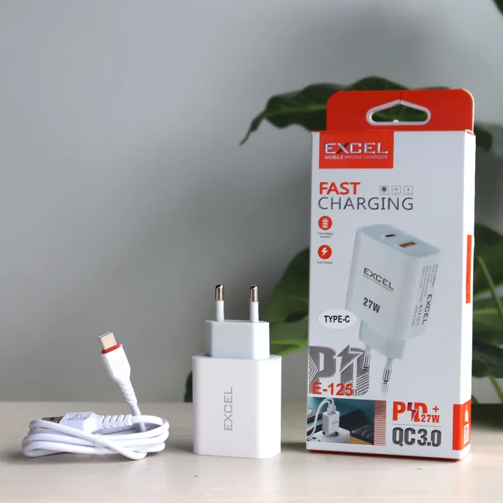 Excel Fast Charger 27W/QC+USB Type -B Model E-125 | Daraz.com.bd