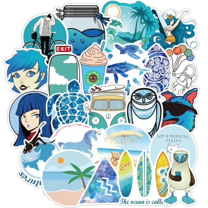 【3C VictoryEagle】Cartoon Simple Blue Summer Graffiti Vsco Stickers ...