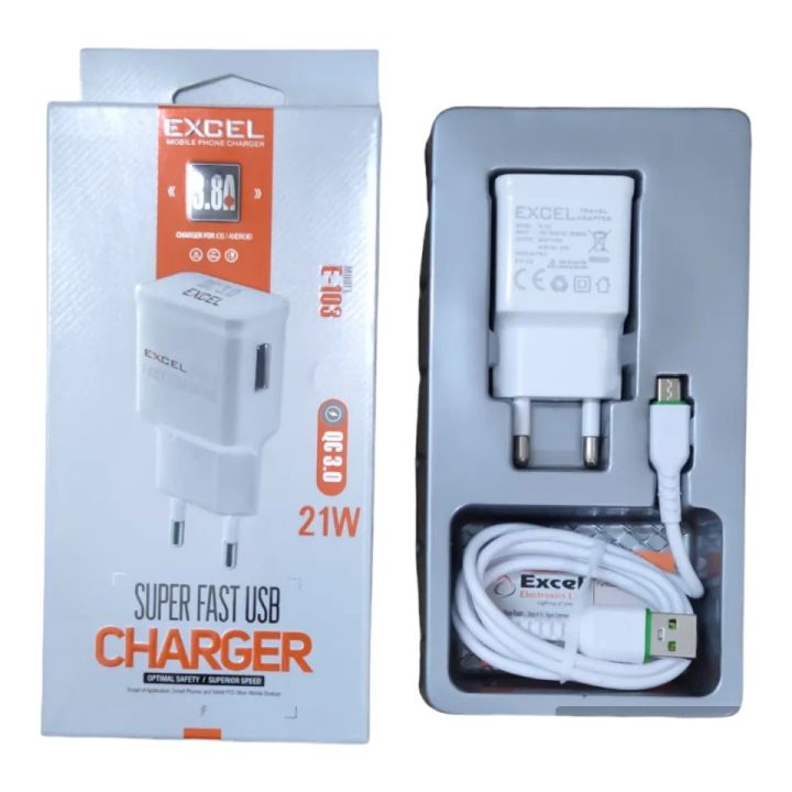 Excel E-103 3.8A 21W Super Fast USB charger, QC 3.0 - For Micro | Daraz ...