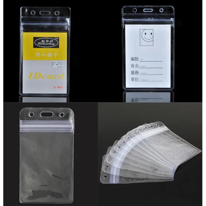 10 PCs Clear Plastic Vertical Waterproof Name Tag Zipper ID Card Holder ...