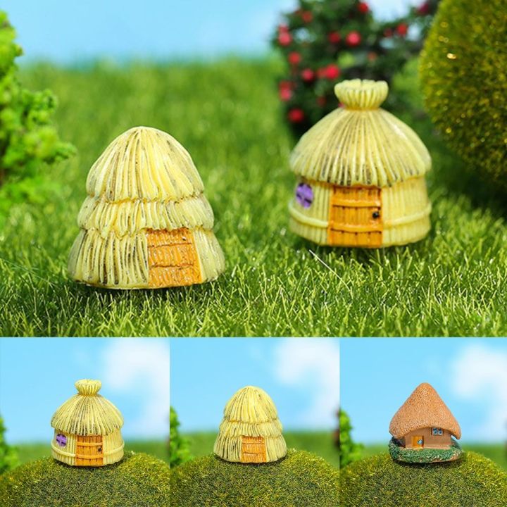 Fairy Garden Figurines Building Thatched Cottage Miniature Statue Mini ...