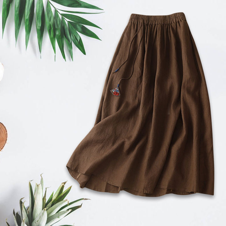 Ladies qualityful elastic waist solid color retro a line skirt ...