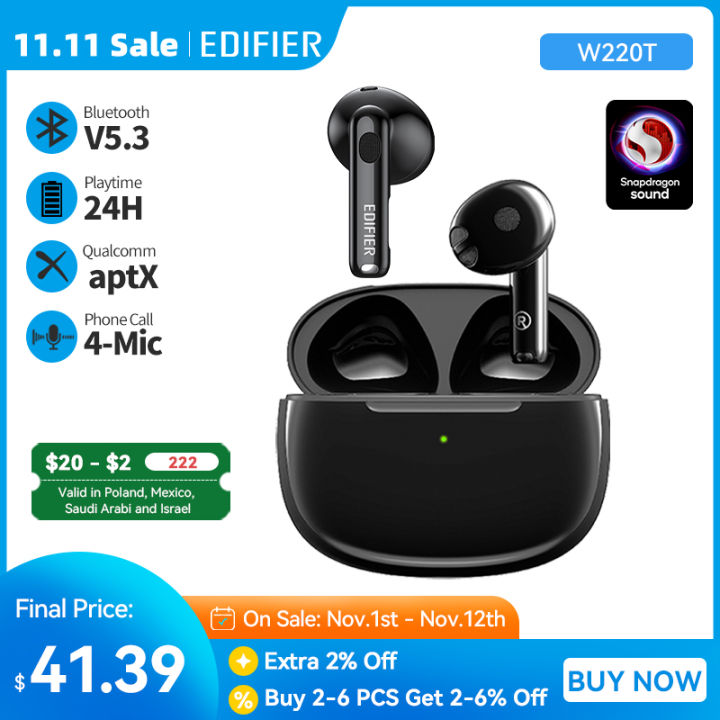Edifier W220T TWS Wireless Bluetooth Earphones Snapdragon Sound ...