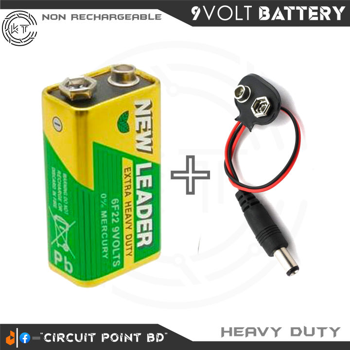 9V Battery with Connector Jack 2.1mm - 1Pcs Pair Extra Heavy Duty Non ...