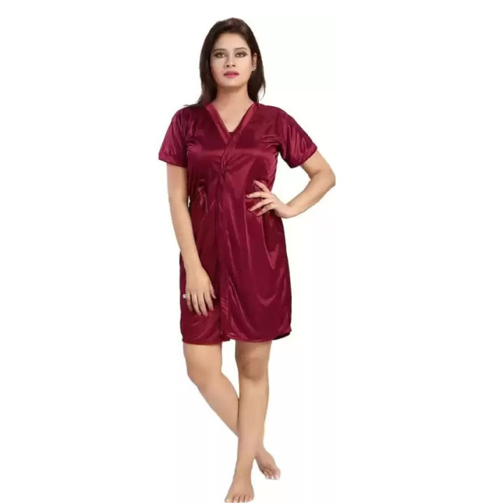 3-Part Satin Solid Women's Nighty Set - Elevate Your Comfort and Style ...